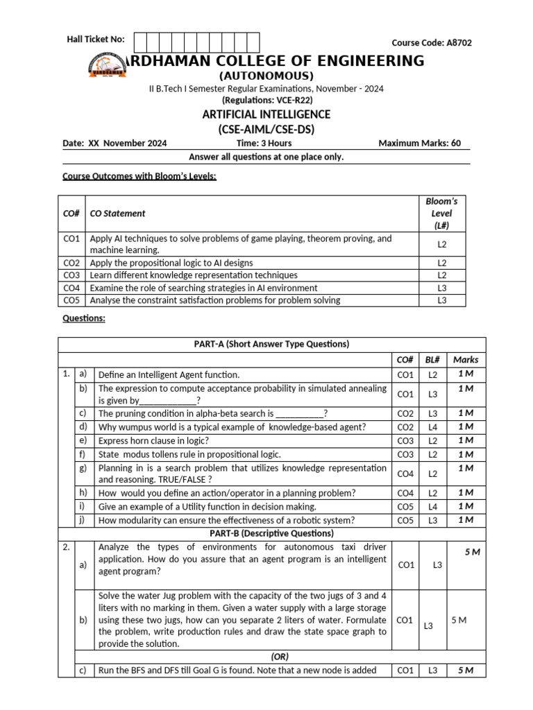 2024_A8702_II B.Tech I Sem Model Paper-VCER22 | PDF | Artificial ...