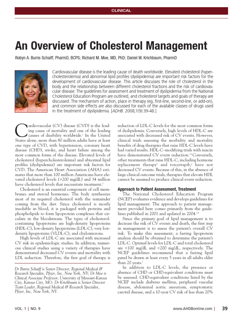 An Overview of Cholesterol Management | PDF | High Density Lipoprotein ...