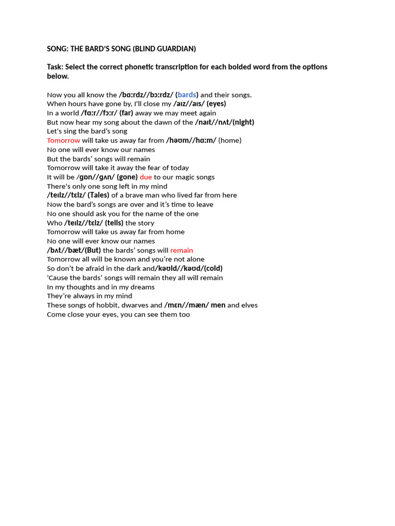 The Bard's Song | PDF