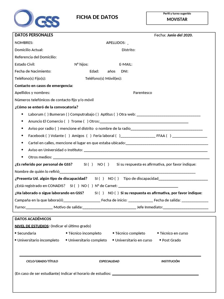 FORMATO FICHA GSS | PDF