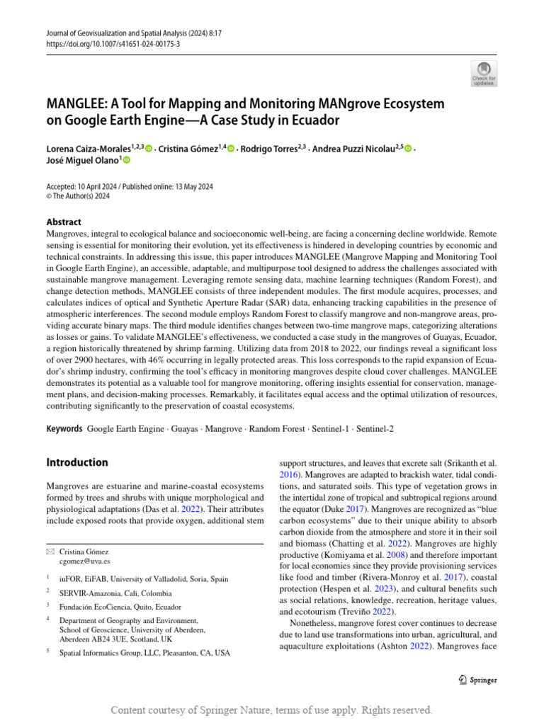 MANGLEE: Mangrove Monitoring Tool in Ecuador | PDF | Statistical ...