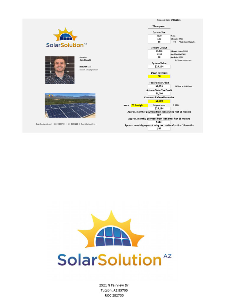 Thompson Solar Proposal | PDF | Photovoltaic System | Solar Power