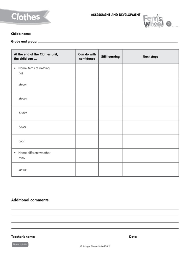 FW1 AssessmentSheet Clothes | PDF