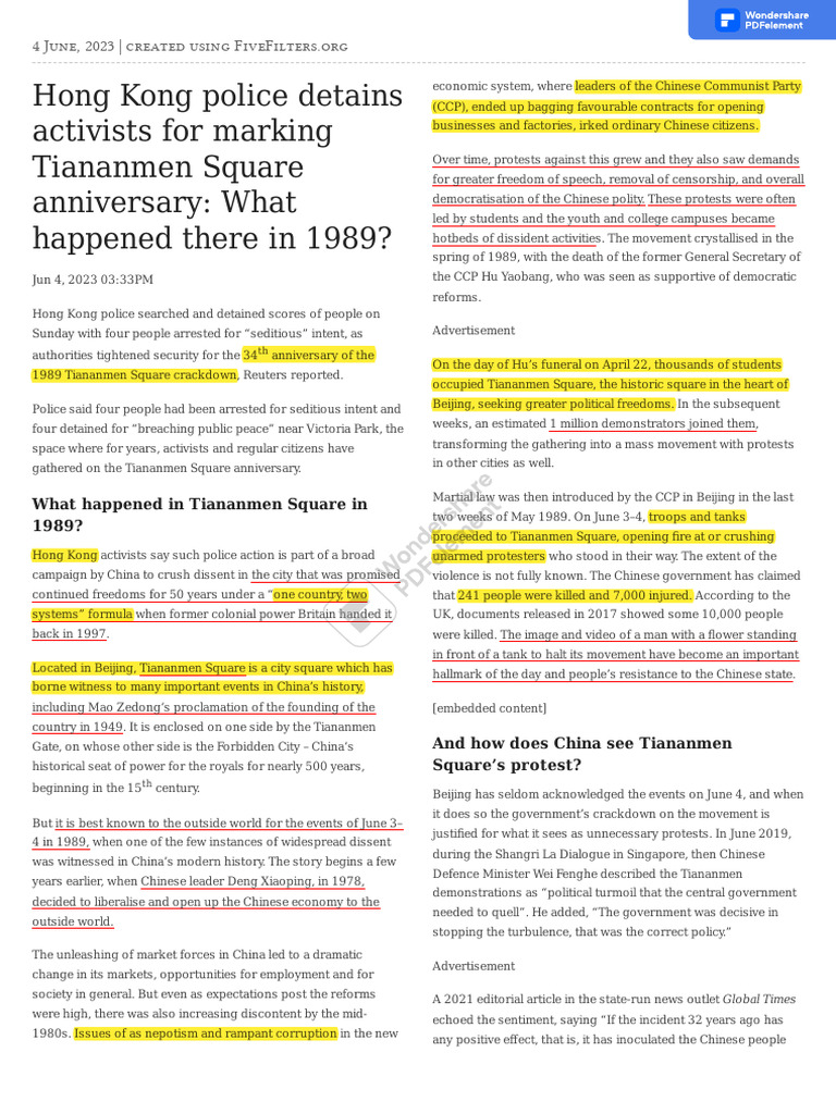 Tiananmen Anniversary Crackdown | PDF | China | World Politics