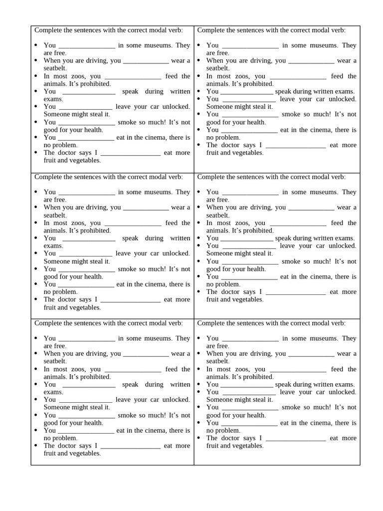 Complete the sentences with the correct modal verb | PDF | Language Mechanics | Linguistic Typology