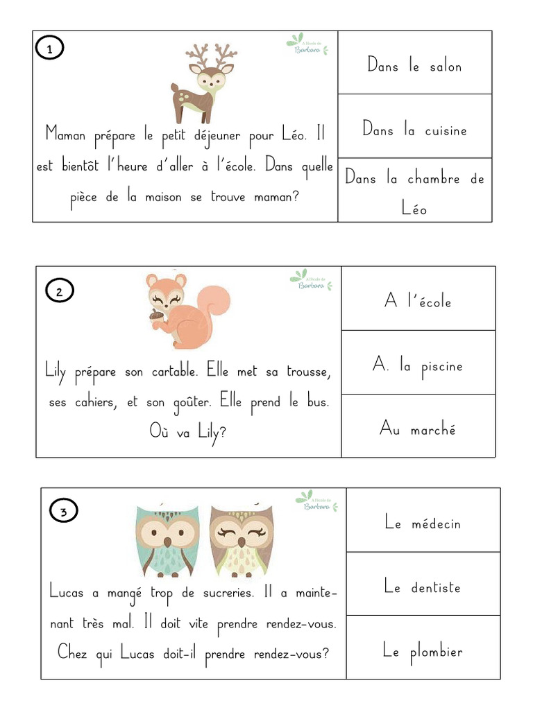 Atelier Cartes À Pince Lecture Inférence Niveau 1 À L'école de Barbara ...