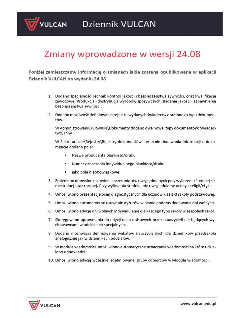 Dziennik VULCAN 2408 | PDF