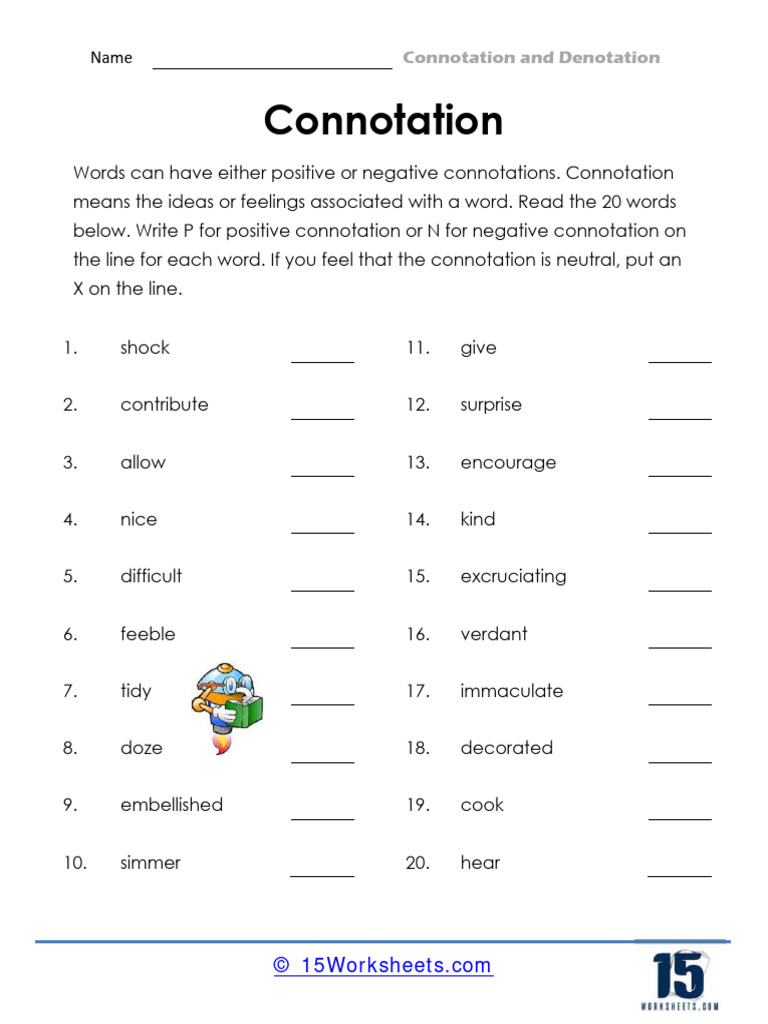 Connotation and Dennotation Worksheet | PDF