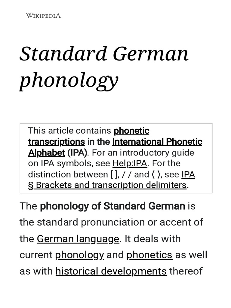 Standard German phonology - Wikipedia | PDF | Consonant | Vowel