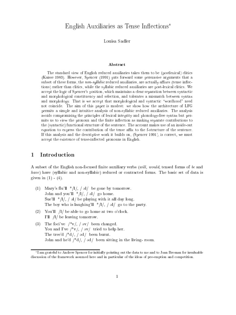 English Aux As Tense Inflections | PDF | Lexical Semantics | Syntax