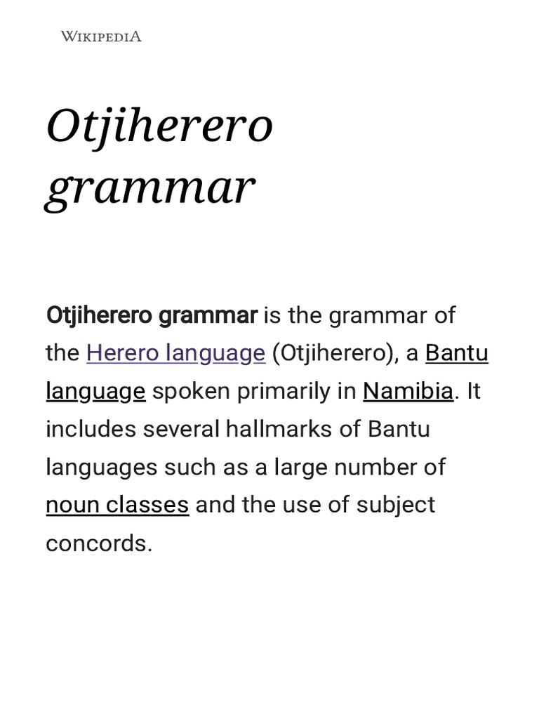 Otjiherero Grammar - Wikipedia | PDF | Verb | Grammatical Tense