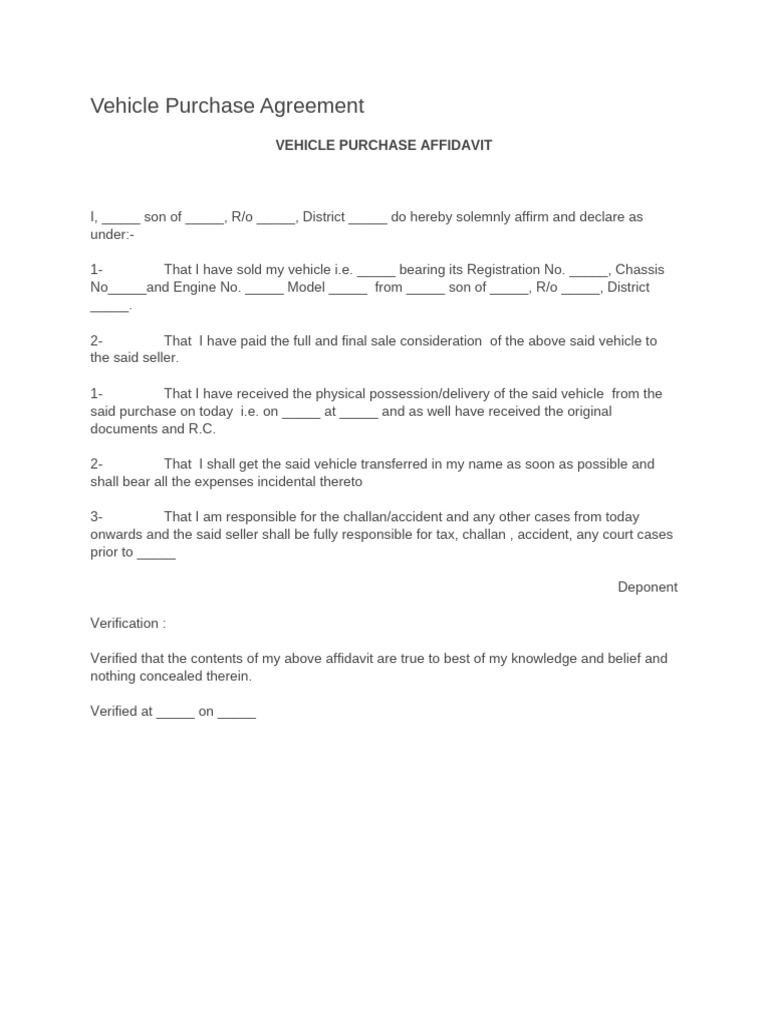 Vehicle Sale Agreement Affidavit | PDF