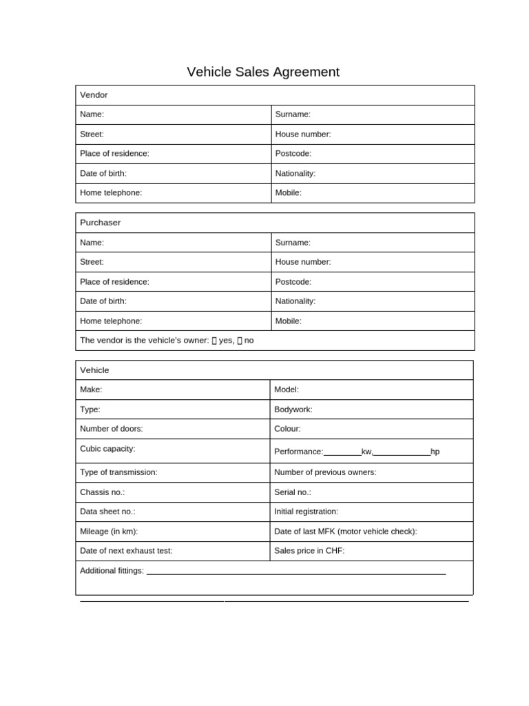 Vehicle Sales Agreement Template | PDF