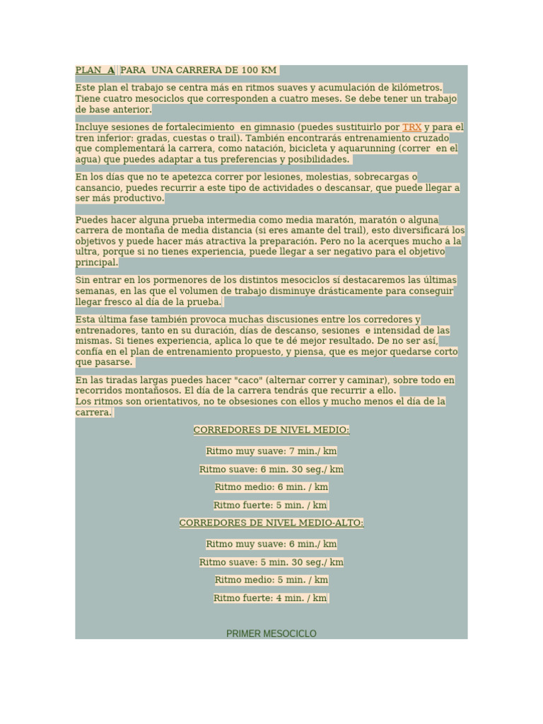Plan de Entrenamiento 100 km Ultra | PDF