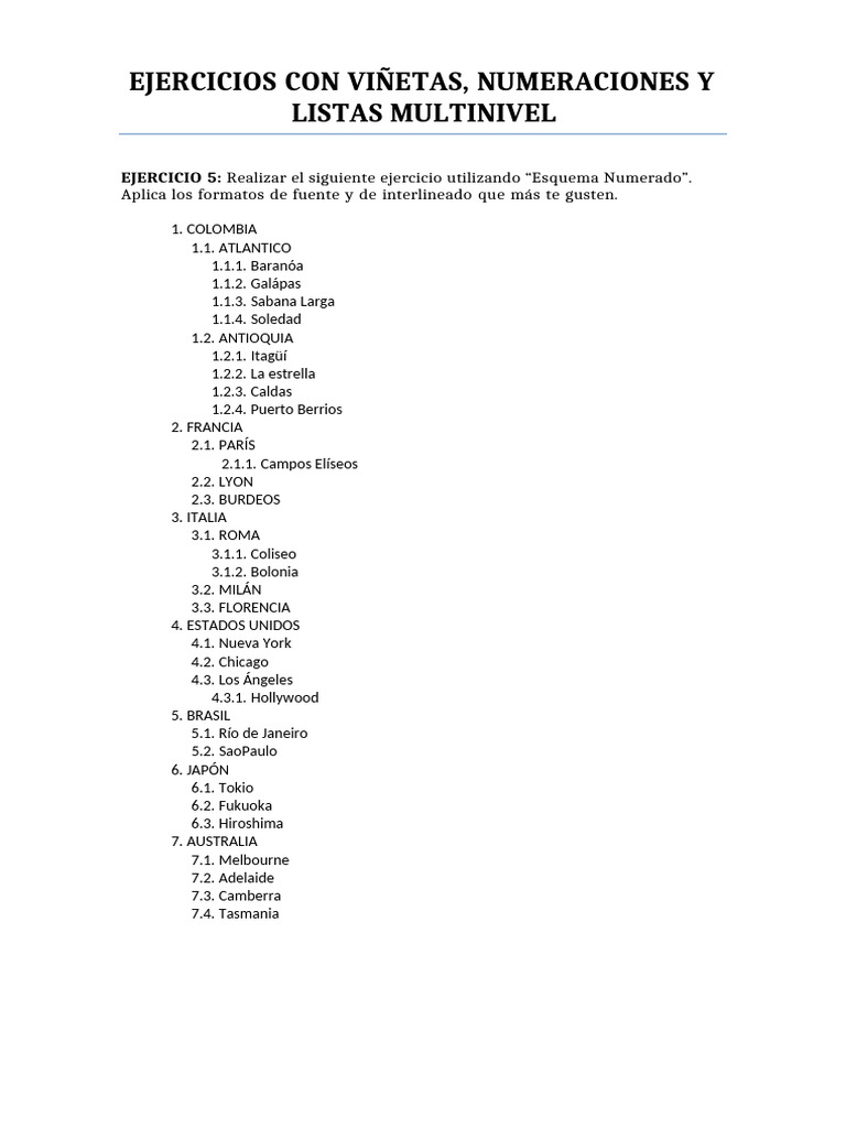 Listas Multinivel: Ejercicio Práctico | PDF