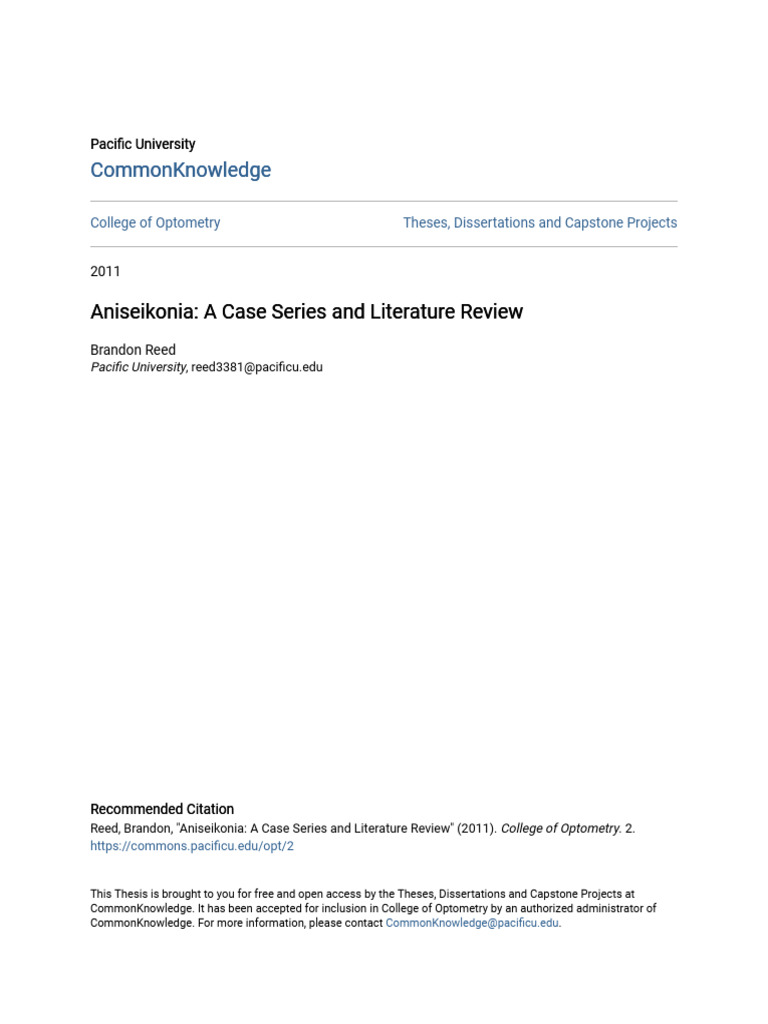 Aniseikonia - A Case Series and Literature Review | PDF | Thesis ...