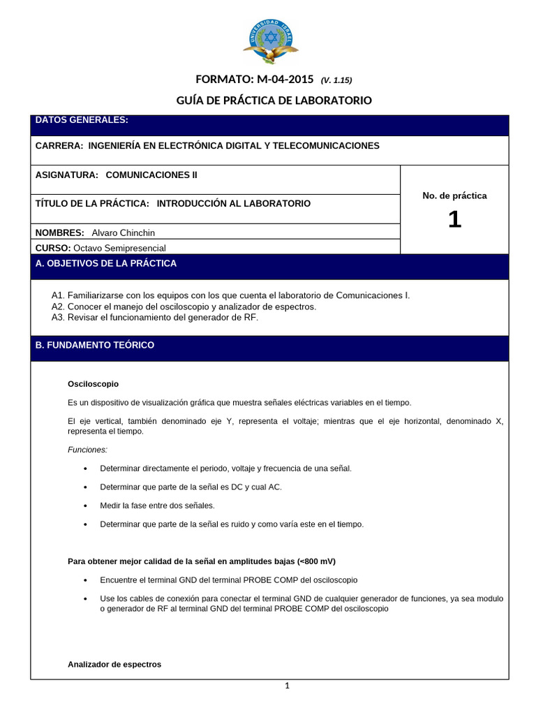 Hoja guia de la práctica Introducción a Laboratorio | PDF | Modulación de frecuencia | Hertz