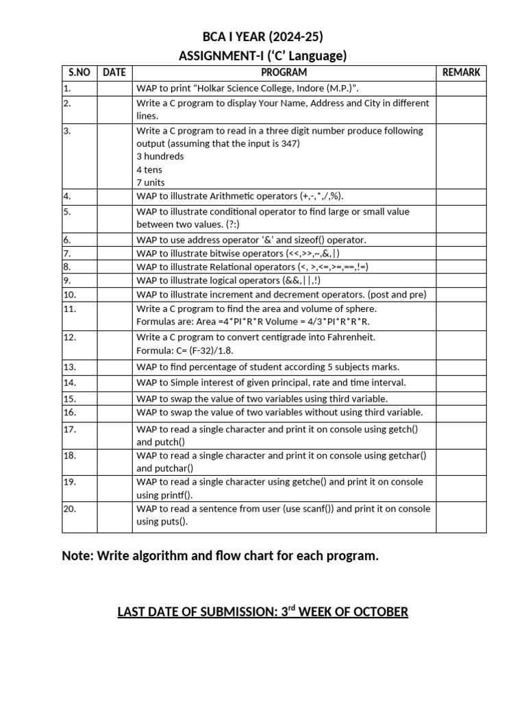 Assignment I 'C' Lang 2024-25 | PDF