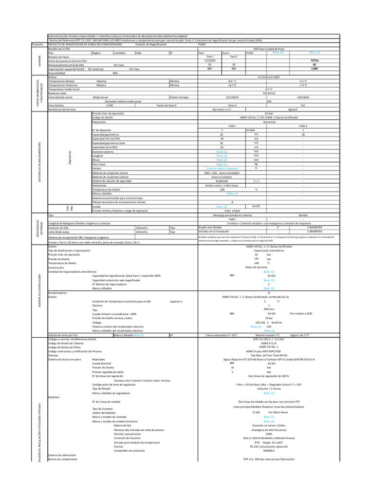 Anexo 03 Hoja Datos Técnicos PSR GNL | PDF | Gas natural licuado | Gases