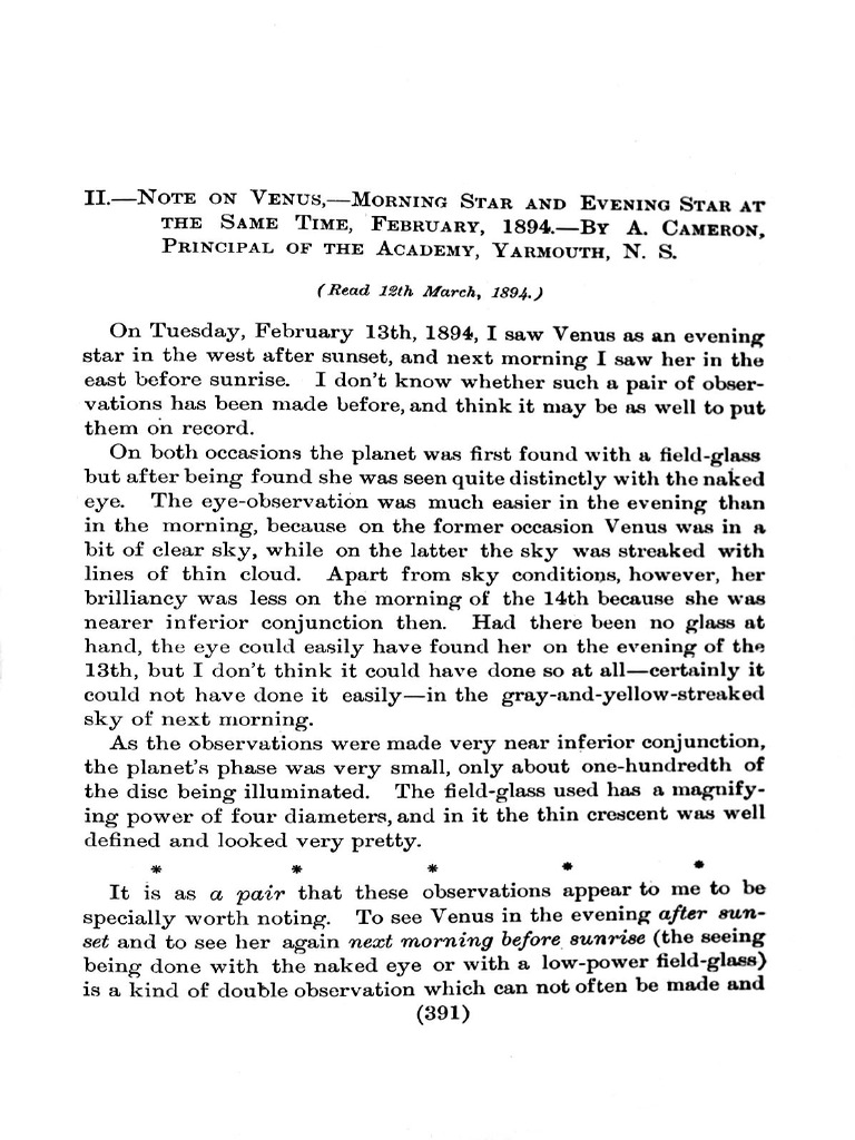 Cameron Notes Venus 1894 | PDF