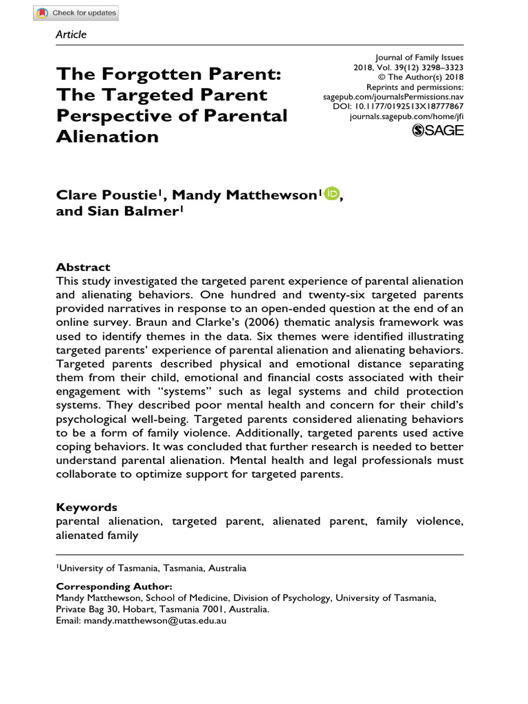 poustie-et-al-2018-the-forgotten-parent-the-targeted-parent-perspective-of-parental-alienation ...