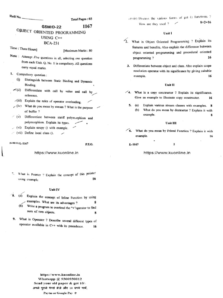 Bca 3 Sem Object Oriented Programming 1167 Dec 2022 | PDF Bca 3 Sem Object Oriented Programming 1167 Dec 2022 | PDF