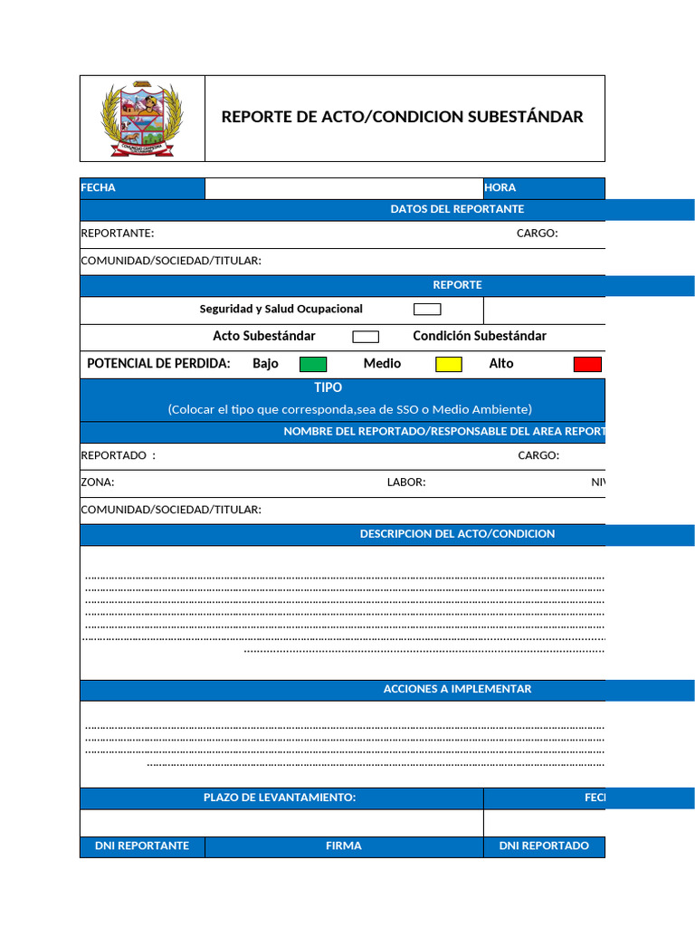 5.- Reporte de Acto o Condicion | PDF