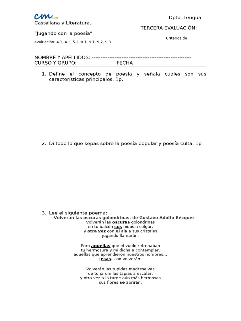 Jugar Poesía Examen | PDF | Poesía | Fonética