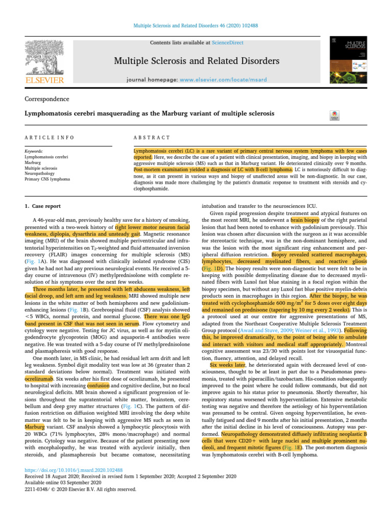 Alohaly-2020-Lymphomatosis Cerebri Masquerading As The Marburg Variant ...
