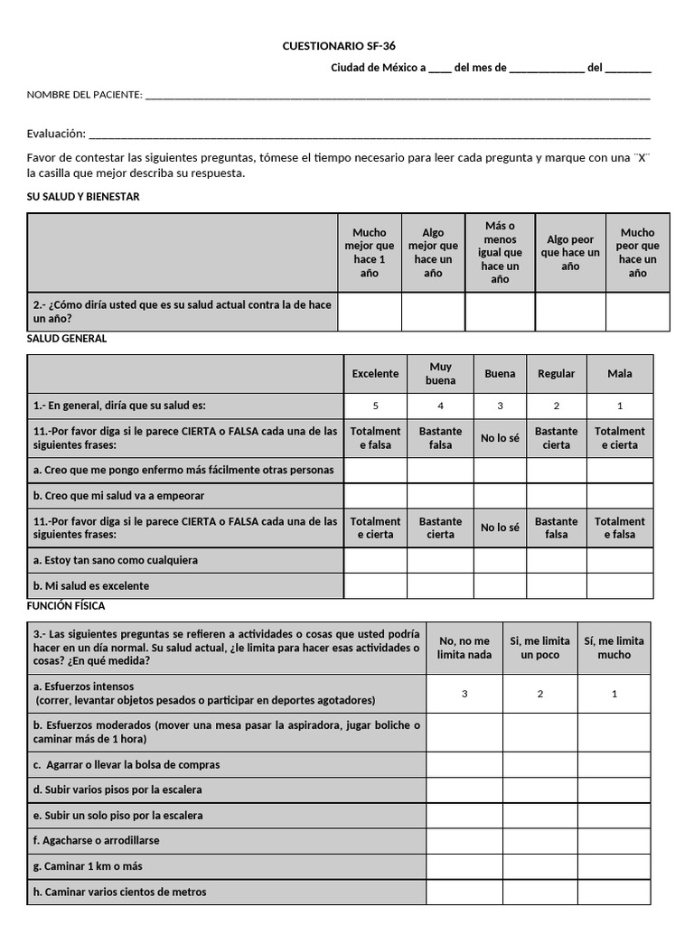 Cuestionario de salud SF-36 modificado-1 | PDF | Cuestionario