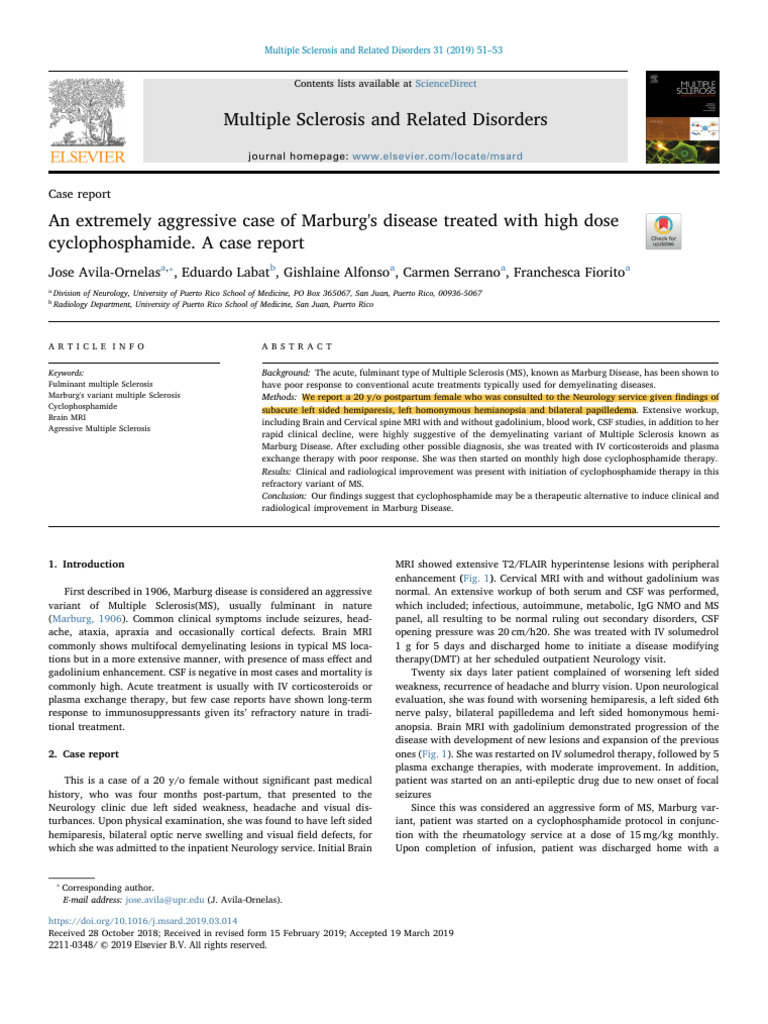 Aggressive Marburg's Disease Treated with Cyclophosphamide | PDF ...