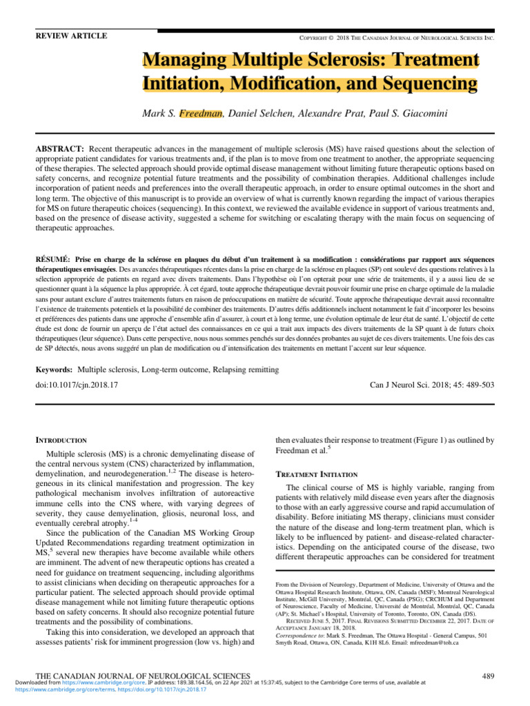 Freedman-2018-Managing Multiple Sclerosis_ Treatment Initiation, Modification, and Sequencing ...