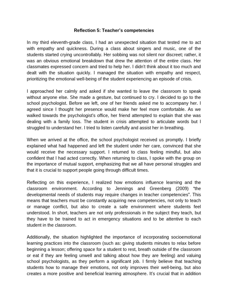 Reflection 5 Daniela Carrasco | PDF | Teachers | Classroom