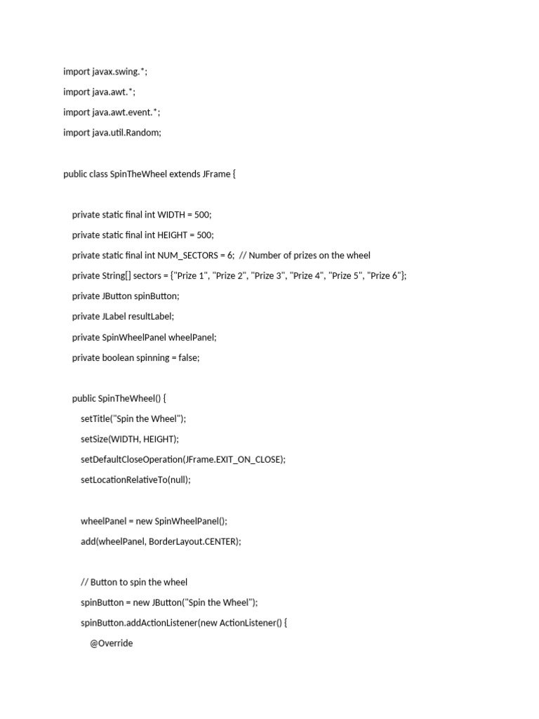 java to spin a wheel | PDF | Software Development | Graphical User Interfaces