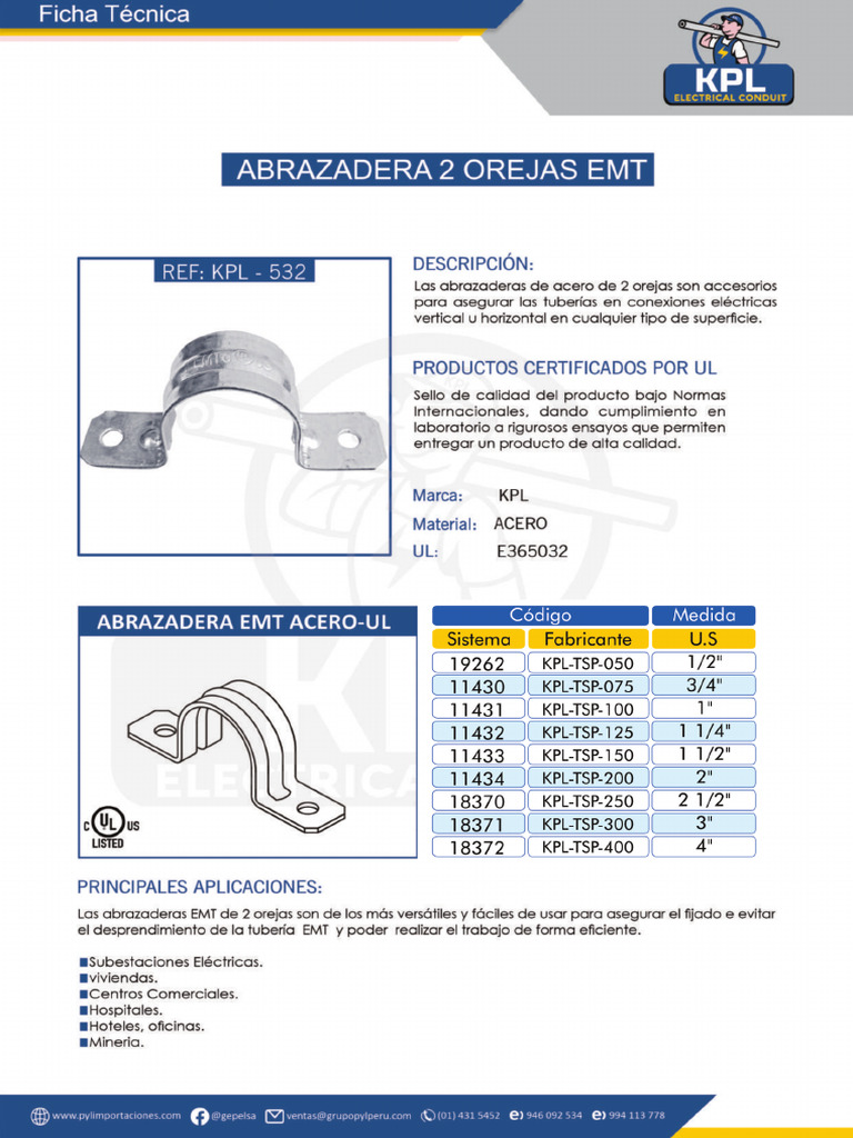 Abrazadera 2 Orejas Emt KPL | PDF