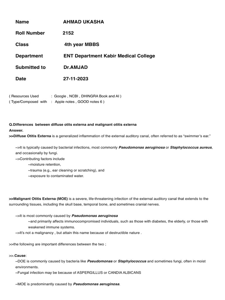 Ahmad Uksha Ent Assigment 2152 2 | PDF | Medical Specialties | Diseases ...