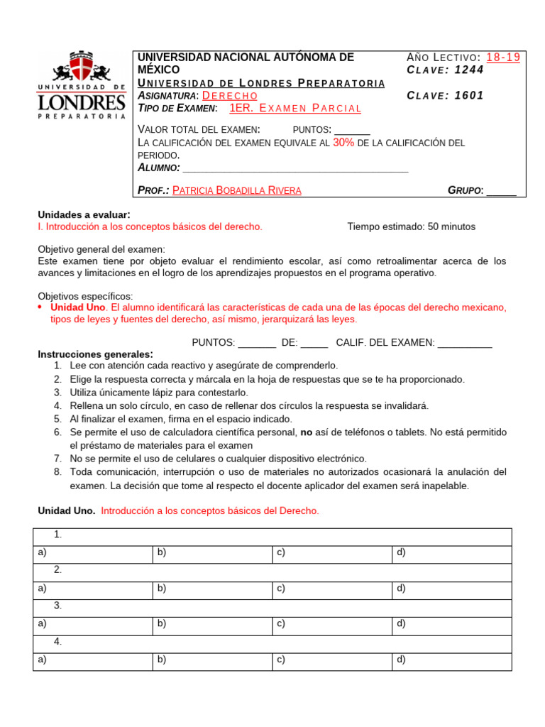 Formato Exámenes 2018 | PDF