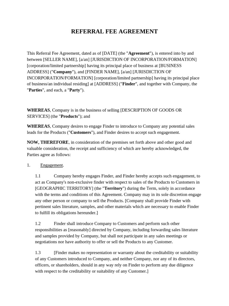 Referral Fee Agreement Template | PDF | Indemnity | Employment