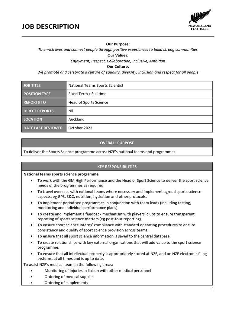 National Teams Sports Scientist Role | PDF | Occupational Safety And ...