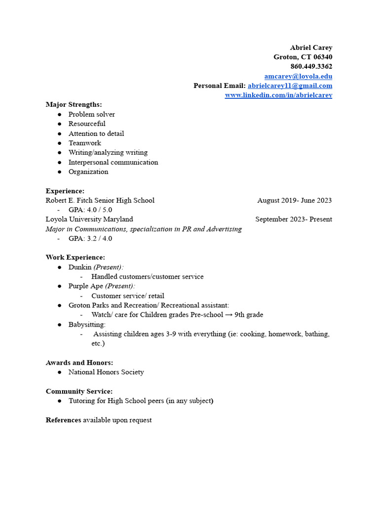 Abriel Carey's Resume 2024 | PDF