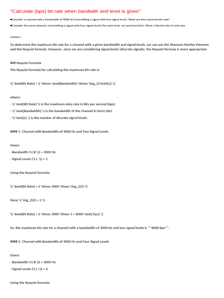 Calculate bit rate when bandwith and level is given | PDF