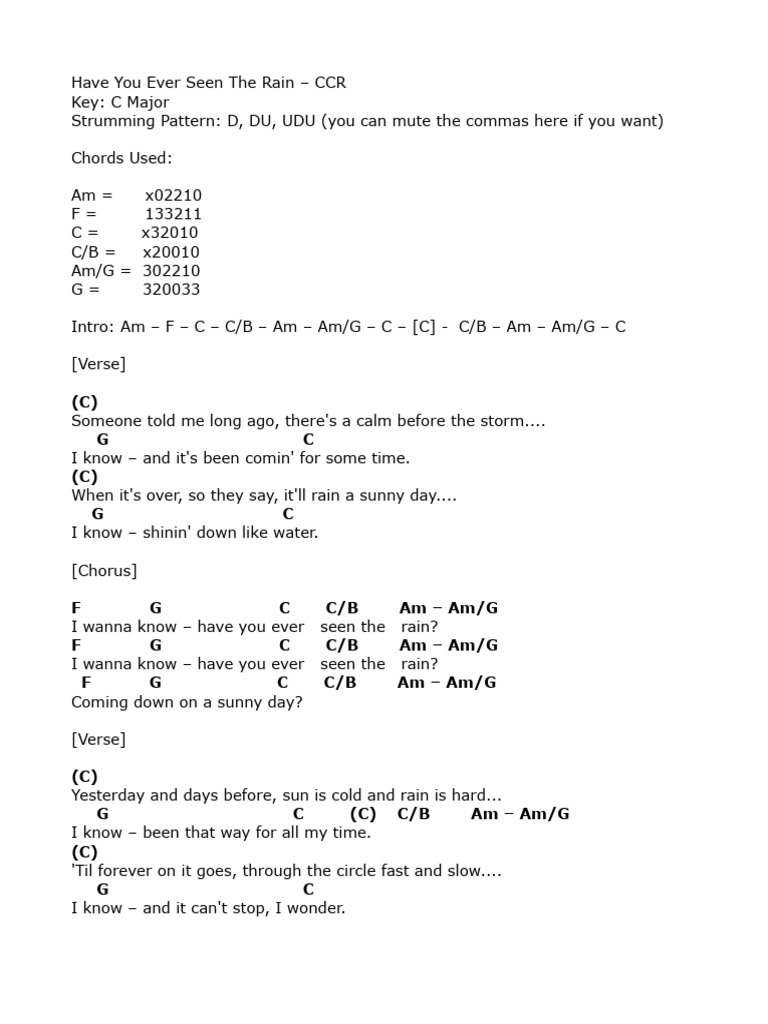 CCR "Have You Ever Seen the Rain" Guitar Chords & Strumming | PDF