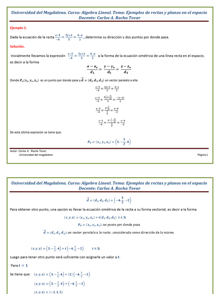 Ejemplos de rectas y planos en álgebra | PDF | Línea (geometría ...