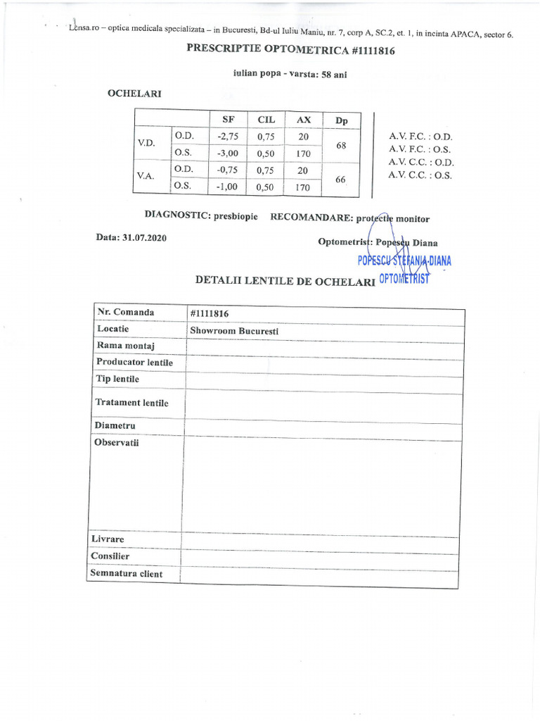 Reteta Ochelari | PDF