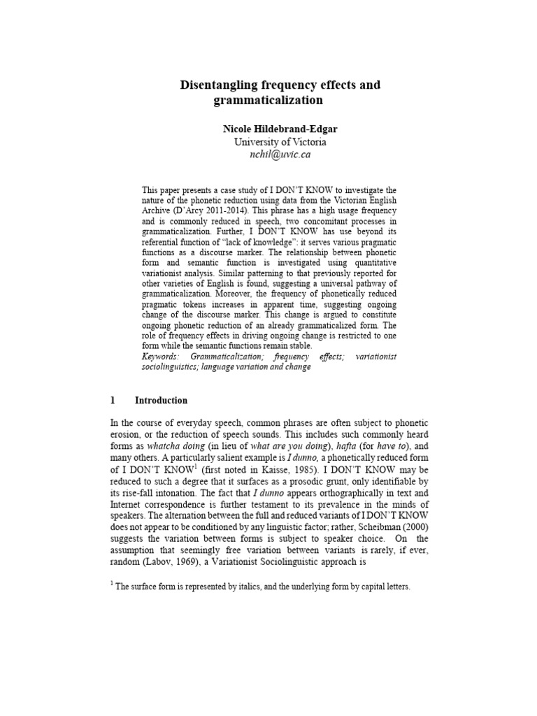 Frequency Effects Grammaticalization | PDF | Language Mechanics | Human Communication