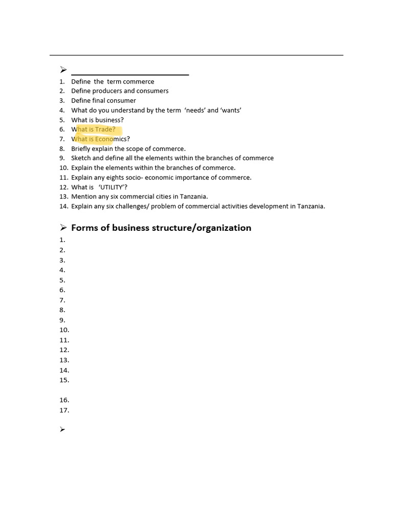 Commerce Review Questions Guide | PDF