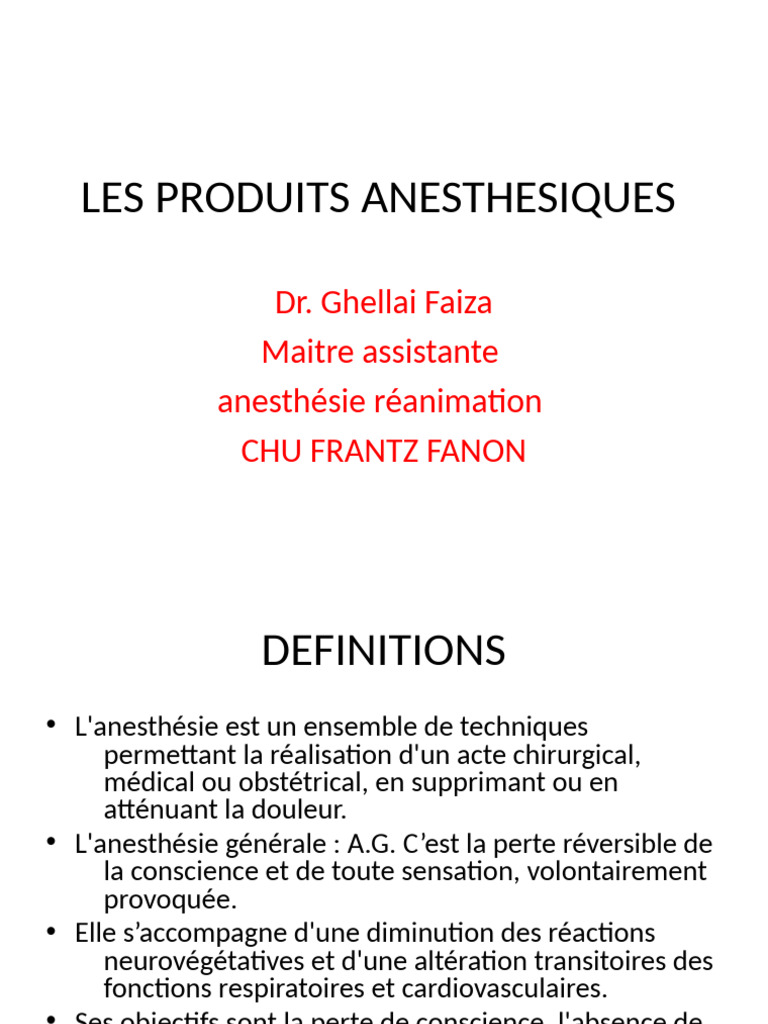 Produits anesthésiques : types et effets | PDF | Anesthésie ...