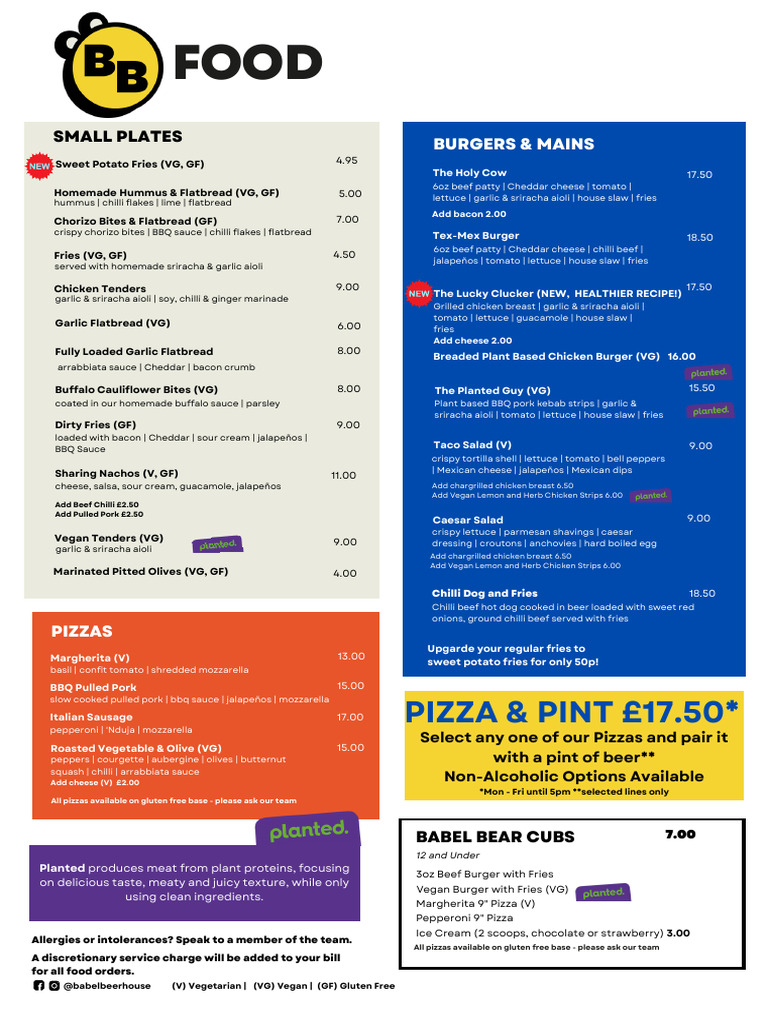 Babel Food Menu Winter 2024 | PDF | Pizza | Hamburgers