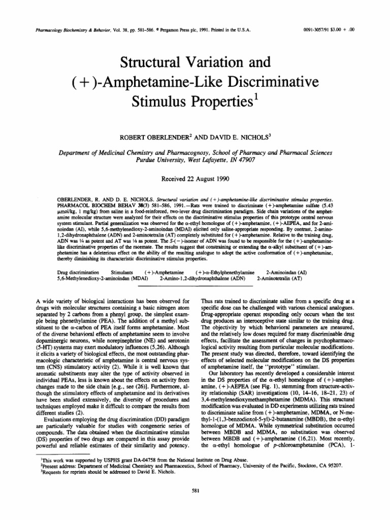 4 - Structural Variation and (+) - Amphetamine-Like Discriminative ...