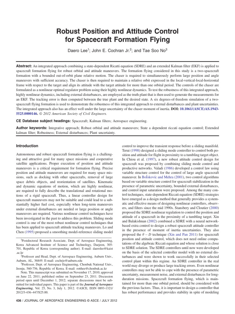 Robust Position and Attitude Control For Spacecraft Formation Flying ...